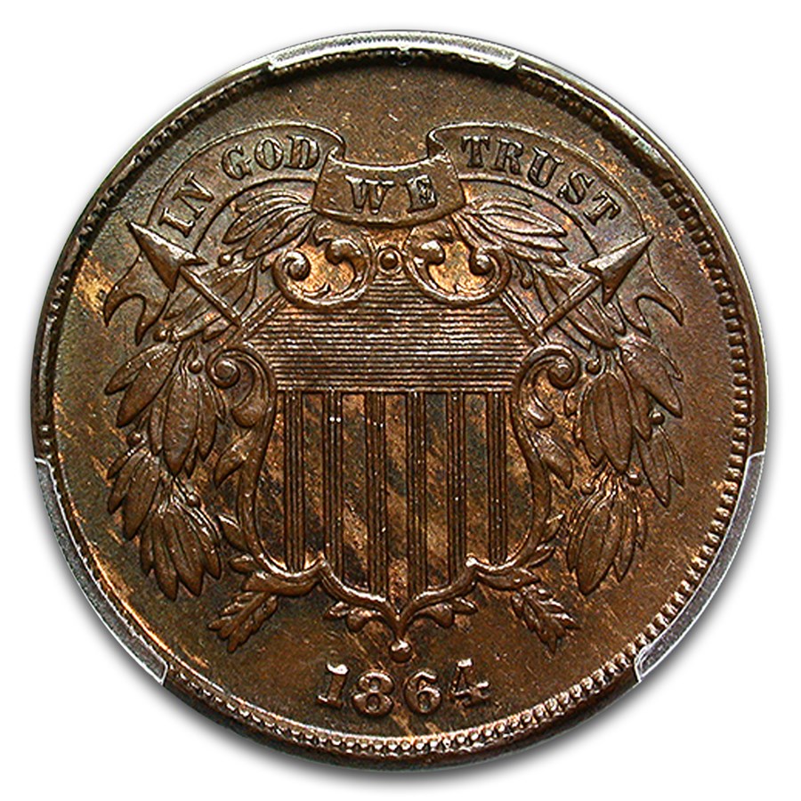 1864 Two Cent Piece AU-58 PCGS (Large Motto)