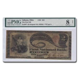 1865 $2.00 "Lazy Deuce" Athens, OH VG-8 PMG Net (Fr#387) CH#233