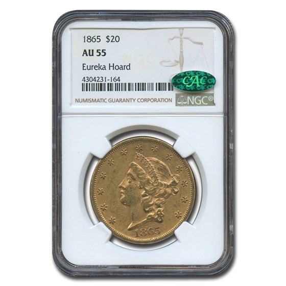 1865 $20 Liberty Gold Double Eagle AU-55 NGC CAC
