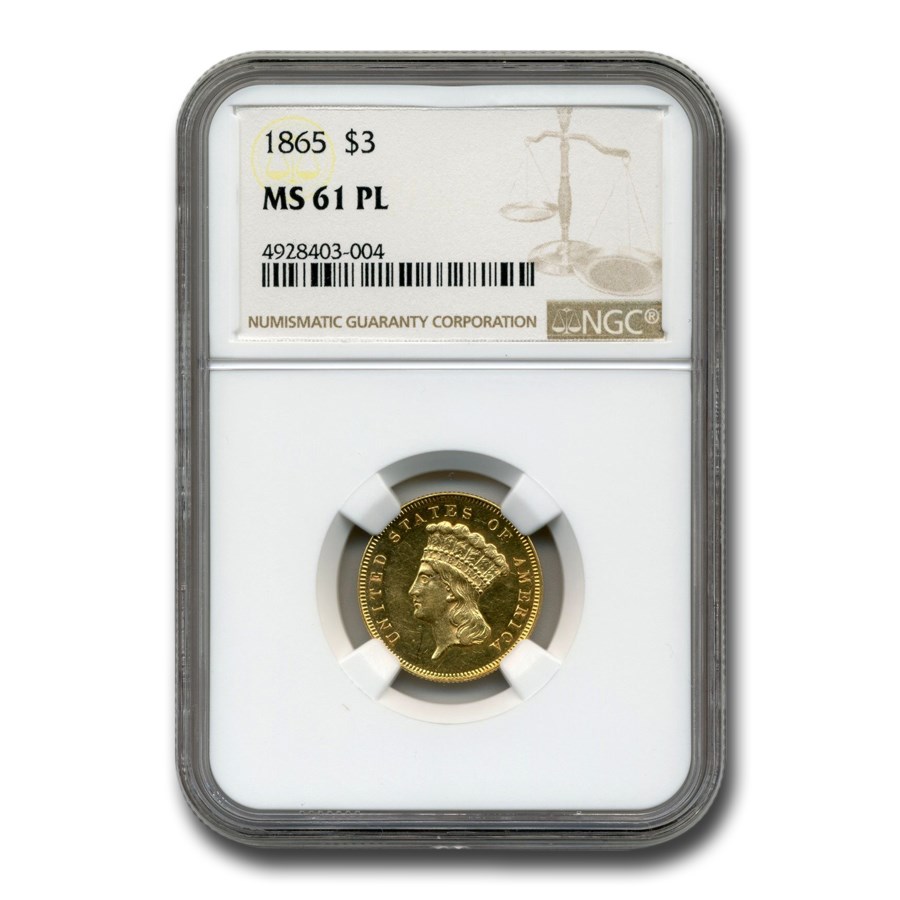 Buy 1865 $3 Gold Princess MS-61 NGC (PL) | APMEX