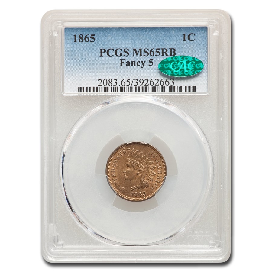 Buy 1865 Indian Head Cent Fancy 5 MS-65 PCGS CAC (Red/Brown) | APMEX