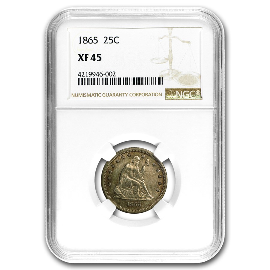 Buy 1865 Liberty Seated Quarter XF-45 NGC | APMEX