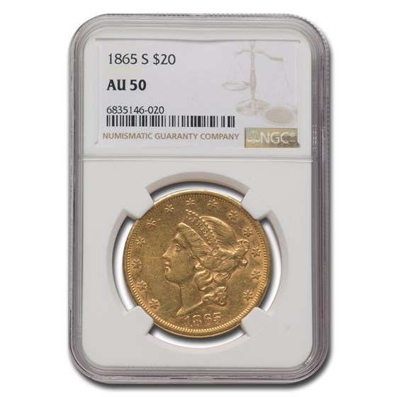 Buy 1865-S $20 Liberty Gold Double Eagle AU-50 NGC | APMEX