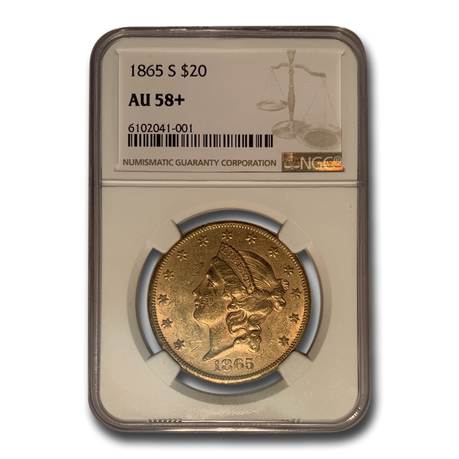 Buy 1865-S $20 Liberty Gold Double Eagle AU-58+ NGC | APMEX