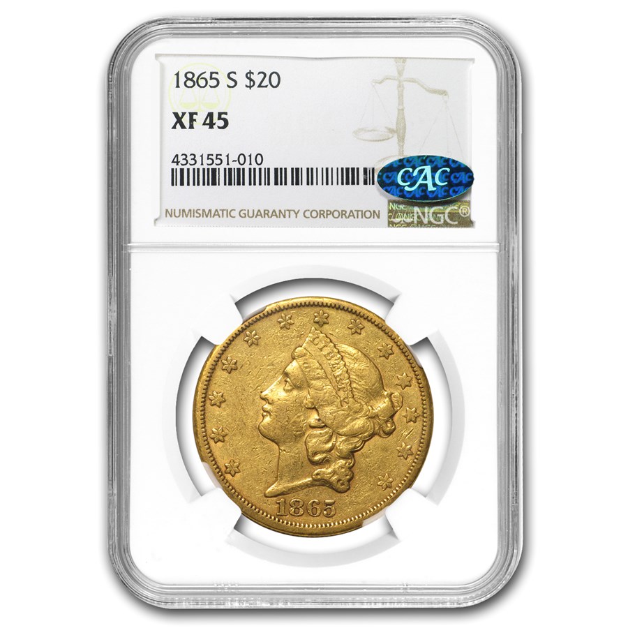 Buy 1865-S $20 Liberty Gold Double Eagle XF-45 NGC (CAC) | APMEX