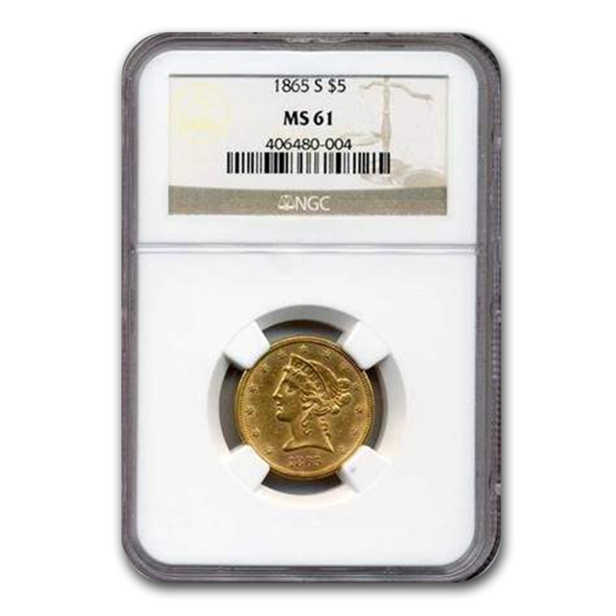 Buy 1865-S $5 Liberty Gold Half Eagle MS-61 NGC | APMEX