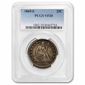 Buy 1865-S Liberty Seated Quarter VF-20 PCGS | APMEX