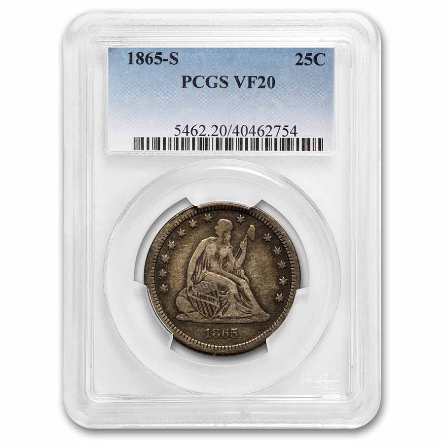 Buy 1865-S Liberty Seated Quarter VF-20 PCGS | APMEX