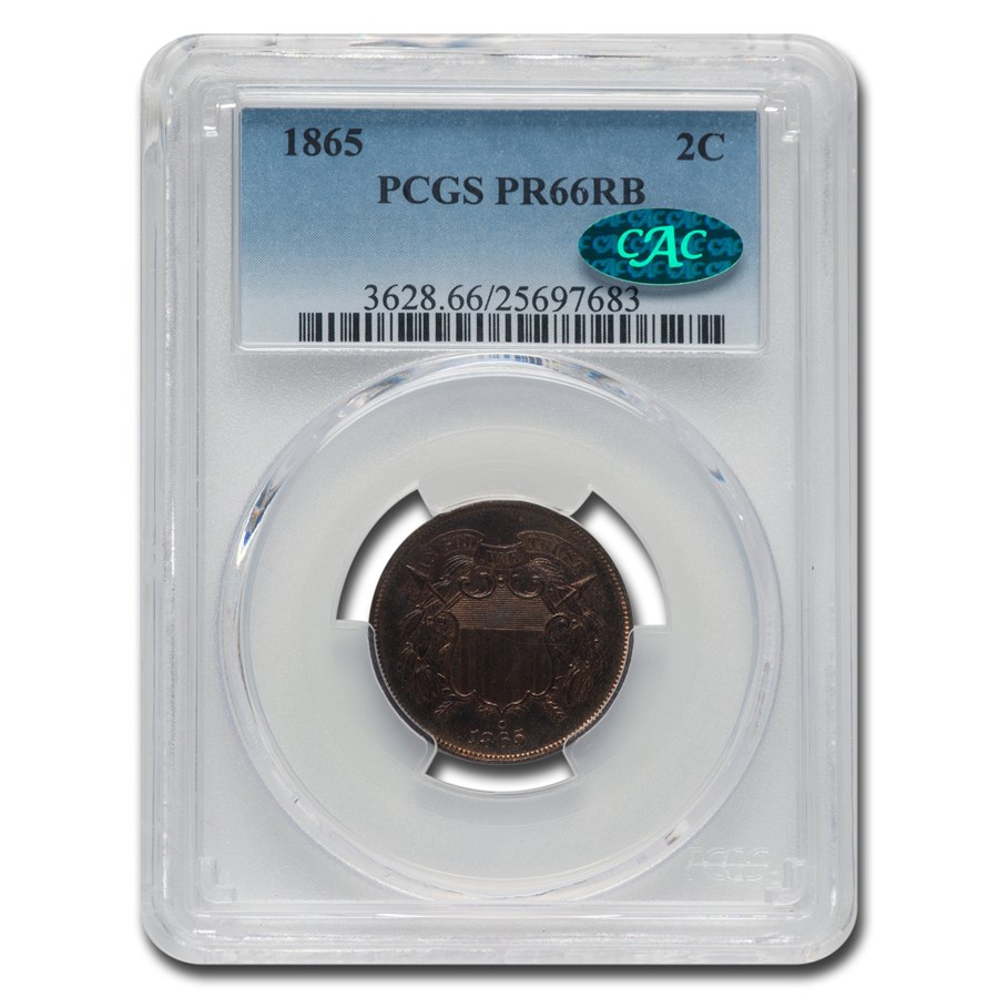 1865 Two Cent Piece PR-66 PCGS CAC (Red/Brown)