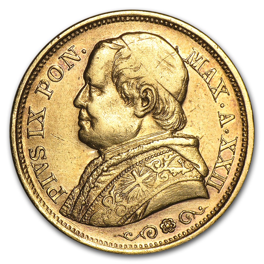 Buy 1866-1870 Papal States Gold 20 Lire Pius IX XF | APMEX