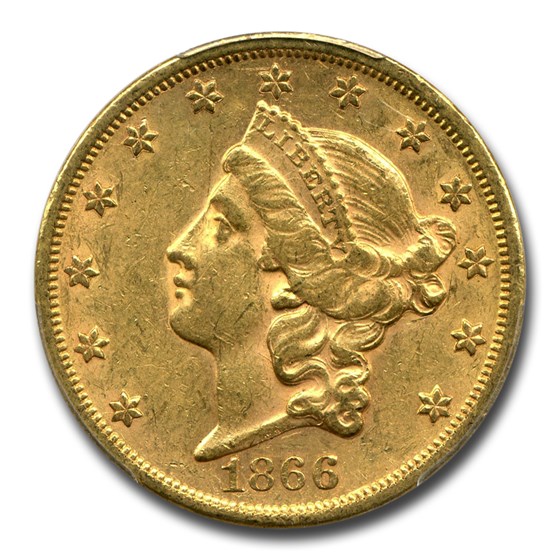 Buy 1866 $20 Liberty Gold Double Eagle AU-55 PCGS (Motto DDR FS-801) | APMEX