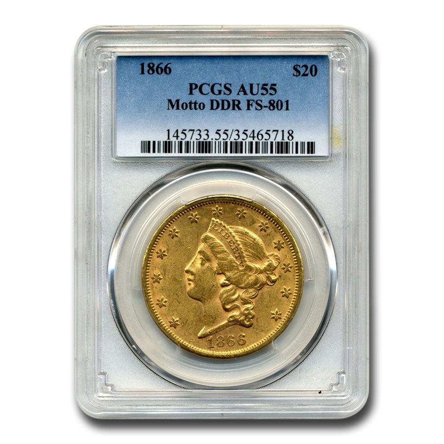 Buy 1866 $20 Liberty Gold Double Eagle AU-55 PCGS (Motto DDR FS-801) | APMEX