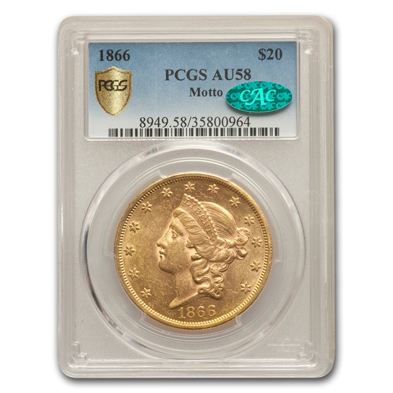 Buy 1866 $20 Liberty Gold Double Eagle AU-58 PCGS CAC (Motto) | APMEX
