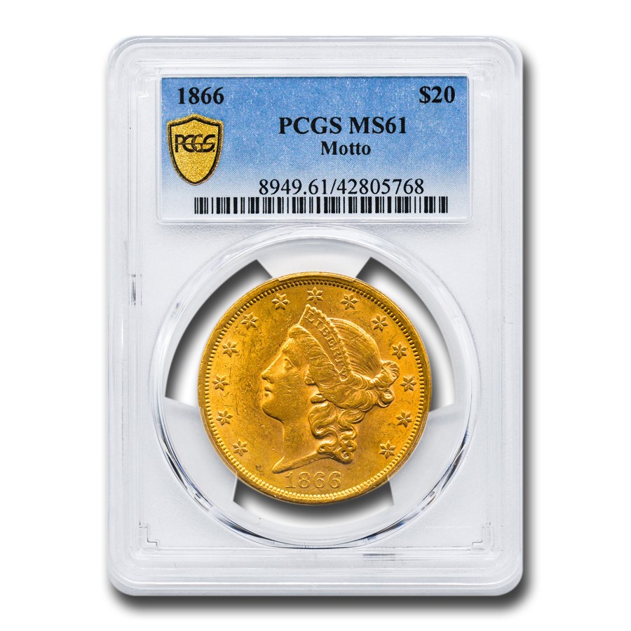 Buy 1866 $20 Liberty Gold Double Eagle w/Motto MS-61 PCGS | APMEX