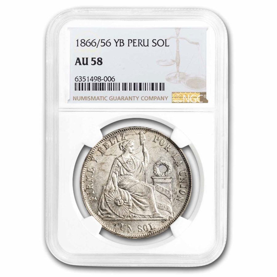 Buy 1866/56- YB Peru Silver Sol AU-58 NGC | APMEX