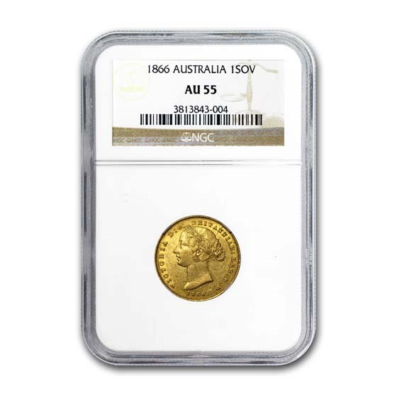 Buy 1866 Australia Gold Sovereign Victoria AU-55 NGC | APMEX