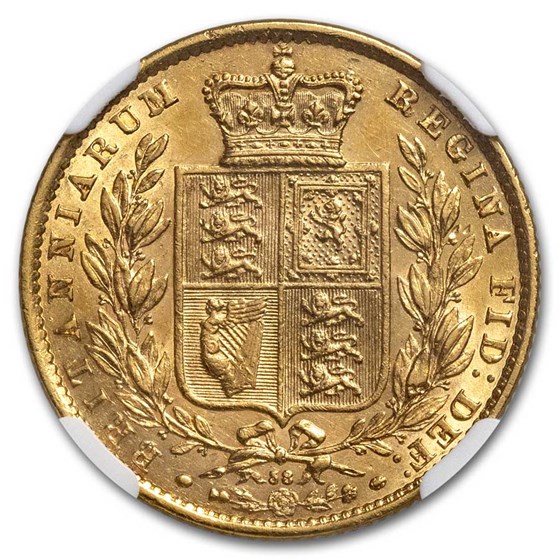 1866 Great Britain Gold Sovereign Victoria Shield AU-58 NGC