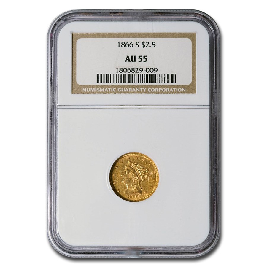 1866-S $2.50 Liberty Gold Quarter Eagle AU-55 NGC