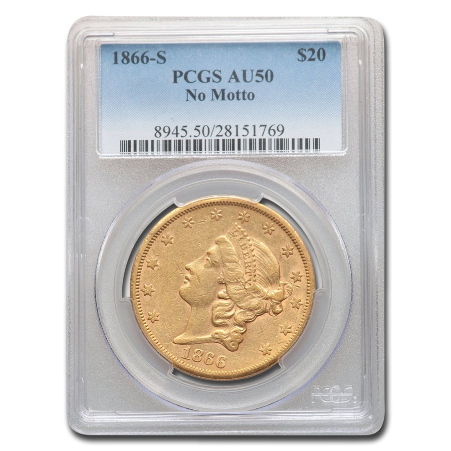 Buy 1866-S $20 Liberty Gold Double Eagle No Motto AU-50 PCGS | APMEX