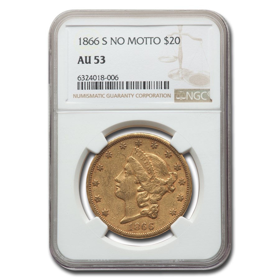 Buy 1866-S $20 Liberty Gold Double Eagle No Motto AU-53 NGC | APMEX