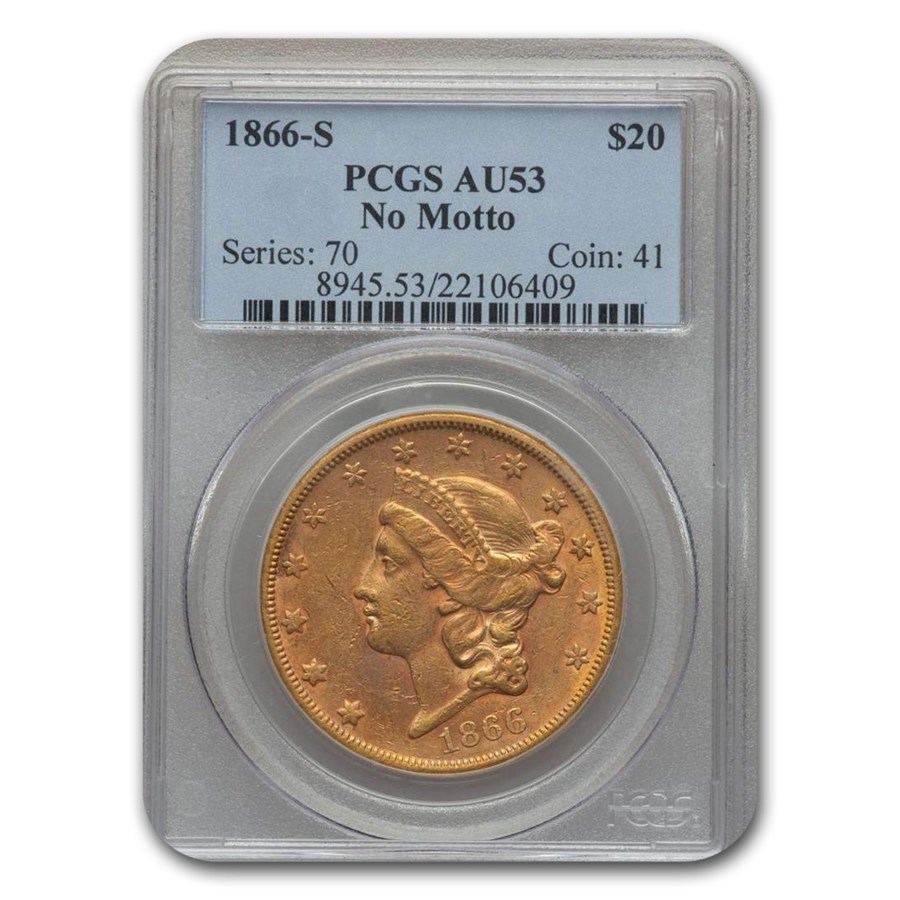 Buy 1866-S $20 Liberty Gold Double Eagle No Motto AU-53 PCGS | APMEX