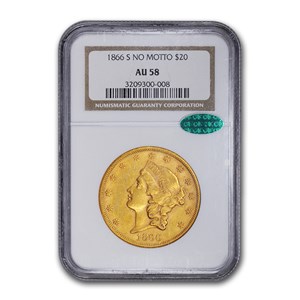 Buy 1866-S $20 Liberty Gold Double Eagle No Motto AU-58 NGC CAC | APMEX