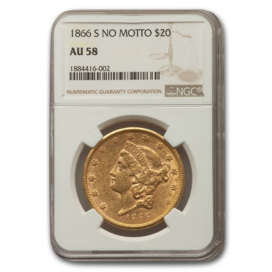 Buy 1866-S $20 Liberty Gold Double Eagle No Motto AU-58 NGC | APMEX