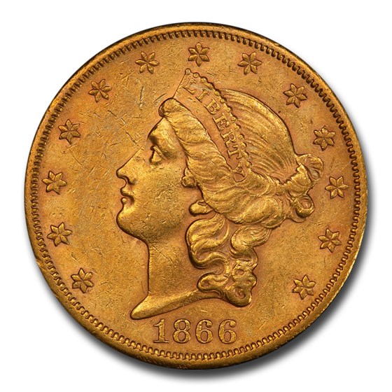 Buy 1866-S $20 Liberty Gold Double Eagle No Motto AU-58 PCGS CAC | APMEX