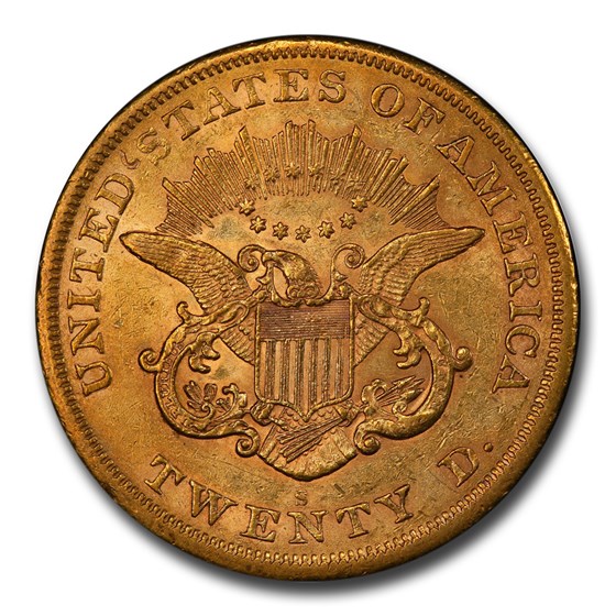 Buy 1866-S $20 Liberty Gold Double Eagle No Motto AU-58 PCGS CAC | APMEX