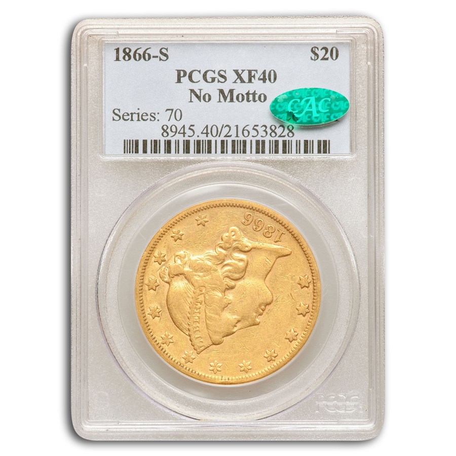 Buy 1866-S $20 Liberty Gold Double Eagle No Motto XF-40 PCGS CAC | APMEX