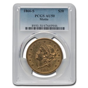 Buy 1866-S $20 Liberty Gold Double Eagle w/Motto AU-50 PCGS | APMEX