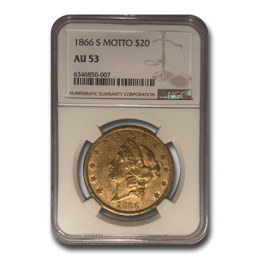 Buy 1866-S $20 Liberty Gold Double Eagle w/Motto AU-53 NGC | APMEX