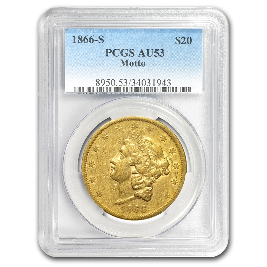 Buy 1866-S $20 Liberty Gold Double Eagle w/Motto AU-53 PCGS | APMEX