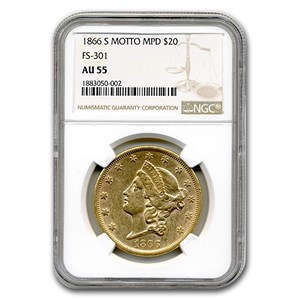 Buy 1866-S $20 Liberty Gold Double Eagle w/Motto AU-55 NGC (MPD) | APMEX