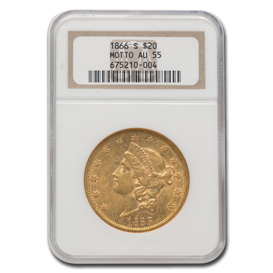 Buy 1866-S $20 Liberty Gold Double Eagle w/Motto AU-55 NGC | APMEX
