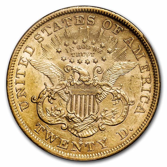Buy 1866-S $20 Liberty Gold Double Eagle w/Motto AU-55 PCGS CAC | APMEX