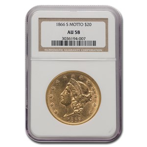 Buy 1866-S $20 Liberty Gold Double Eagle w/Motto AU-58 NGC | APMEX