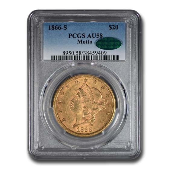 Buy 1866-S $20 Liberty Gold Double Eagle w/Motto AU-58 PCGS CAC | APMEX
