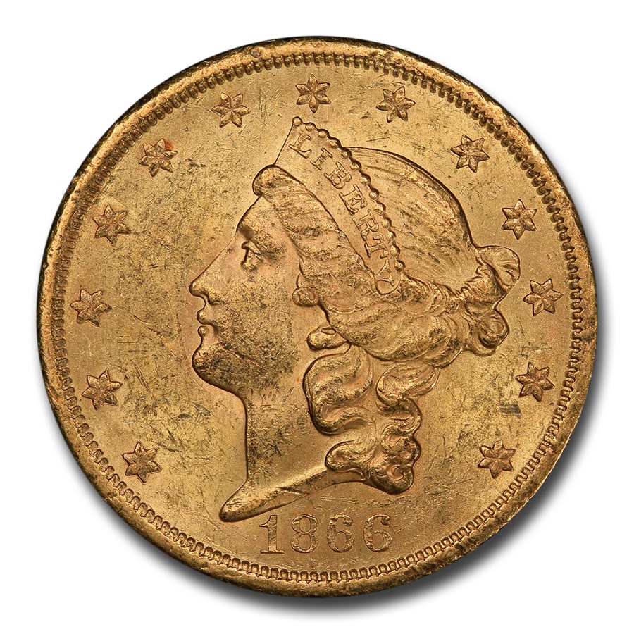 Buy 1866-S $20 Liberty Gold Double Eagle w/Motto MS-61 PCGS CAC | APMEX