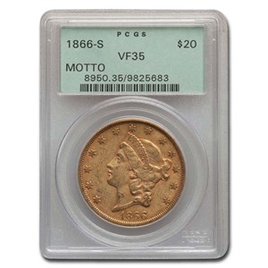 Buy 1866-S $20 Liberty Gold Double Eagle w/Motto VF-35 PCGS | APMEX