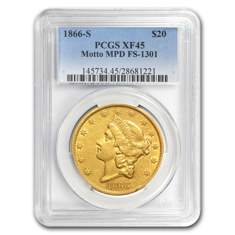 Buy 1866-S $20 Liberty Gold Double Eagle w/Motto XF-45 PCGS (MPD) | APMEX