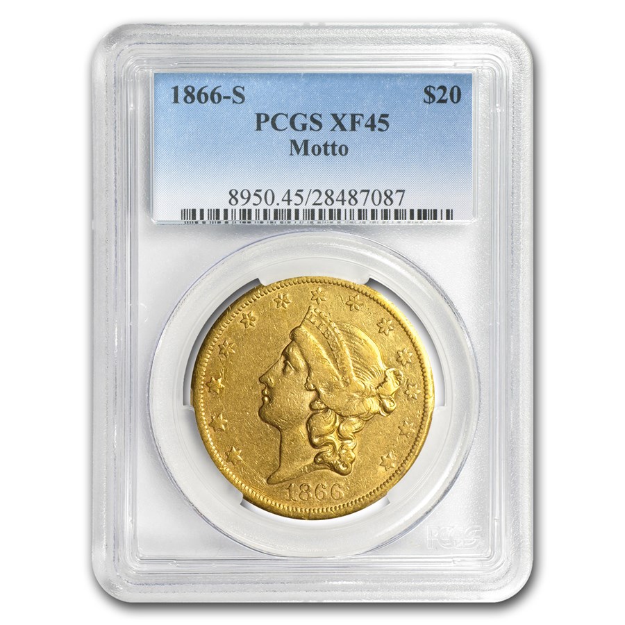 Buy 1866-S $20 Liberty Gold Double Eagle w/Motto XF-45 PCGS | APMEX