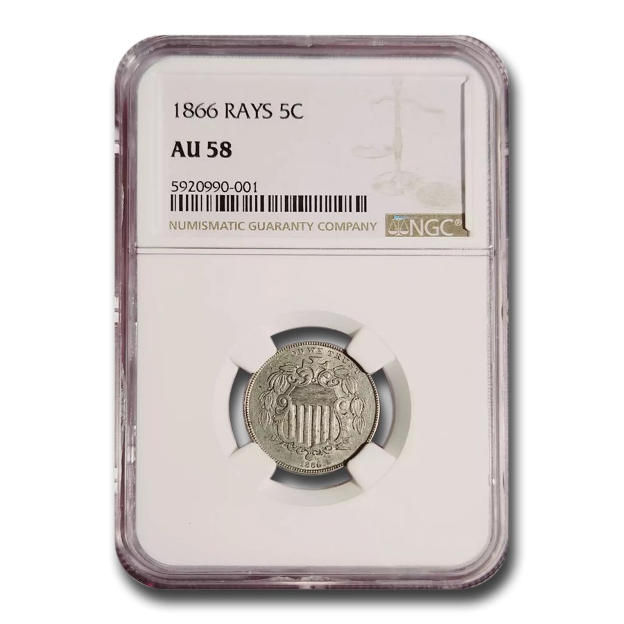Buy 1866 Shield Nickel w/Rays AU-58 NGC | APMEX