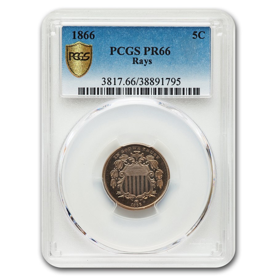 Buy 1866 Shield Nickel w/Rays PR-66 PCGS | APMEX