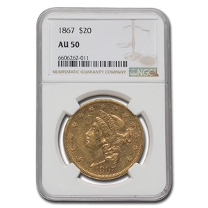 Buy 1867 $20 Liberty Gold Double Eagle AU-50 NGC | APMEX