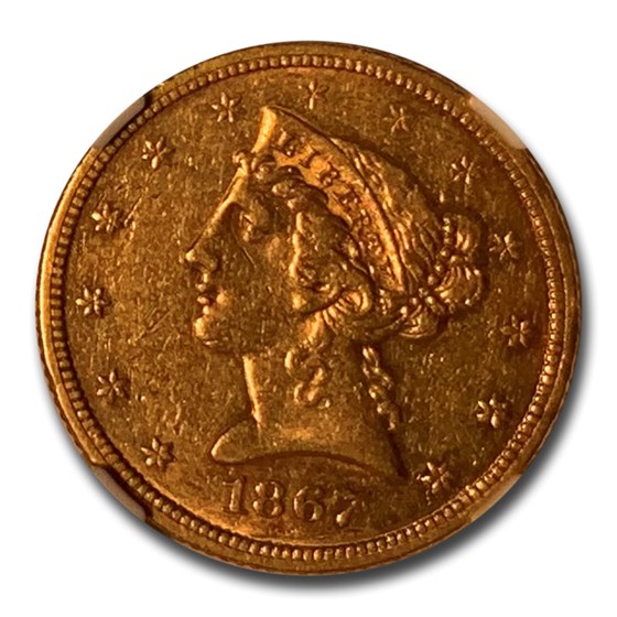 Buy 1867 $5 Liberty Gold Half Eagle AU-58 NGC | APMEX