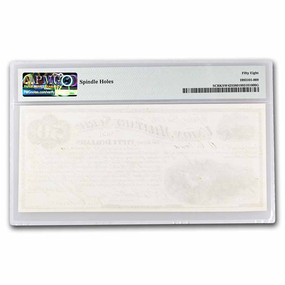 Buy 1867 $50 Union Military Scrip Topeka, Kansas CH AU-58 PMG | APMEX