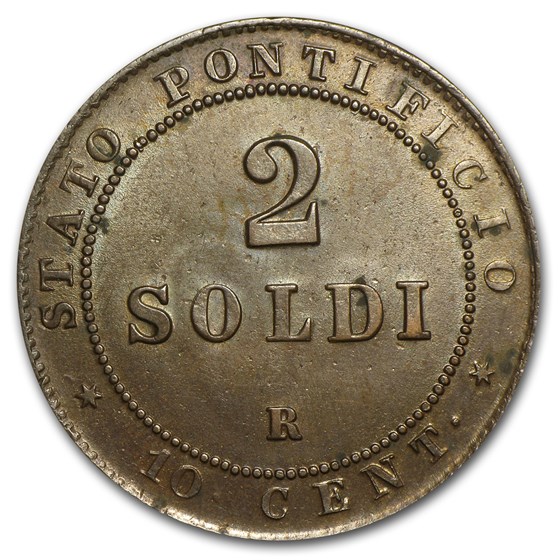 Buy 1867 Papal States Copper 2 Soldi AU | APMEX