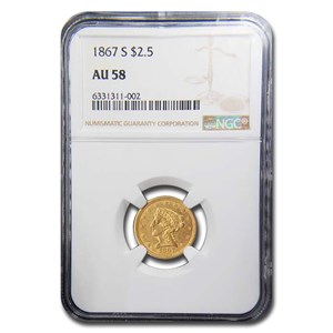 Buy 1867-S $2.50 Liberty Gold Quarter Eagle AU-58 NGC | APMEX