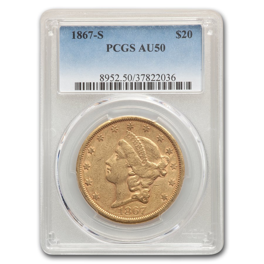 Buy 1867-S $20 Liberty Gold Double Eagle AU-50 PCGS | APMEX